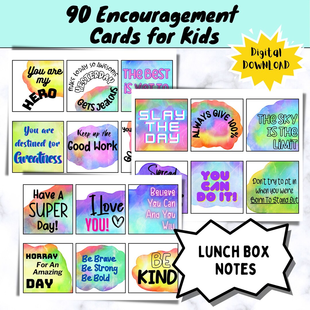 Lunch Box Notes for Kids Words of Encouragement Motivational Quotes ...