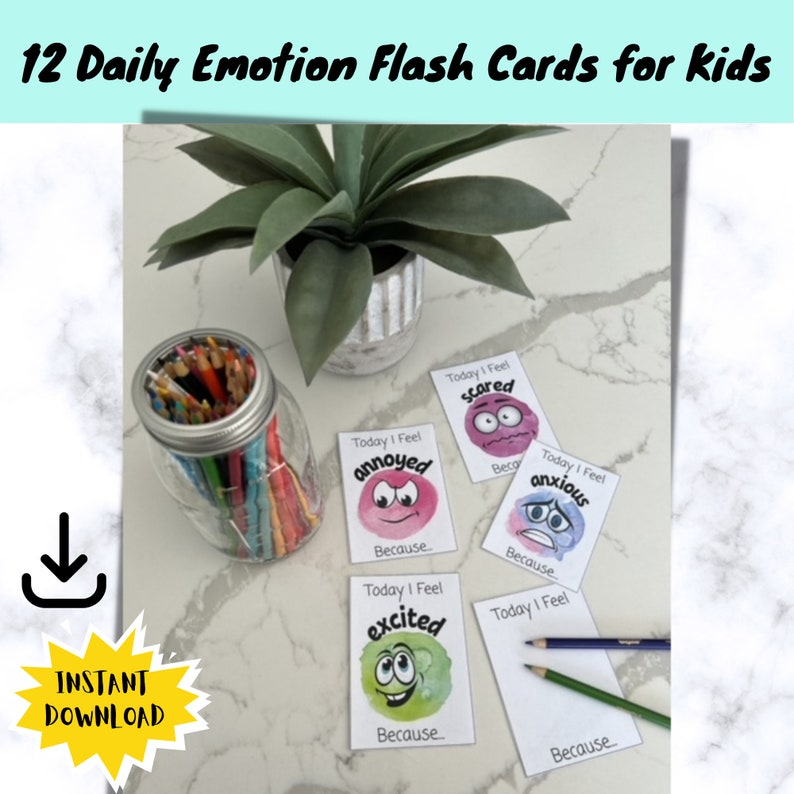 Emotion Flash Cards for Kids School Counselor Tools Printable Feelings ...