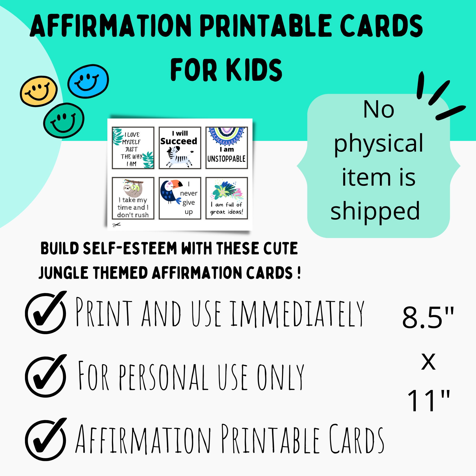 Affirmation Printable Cards for Kids Daily Affirmations Children Gifts ...