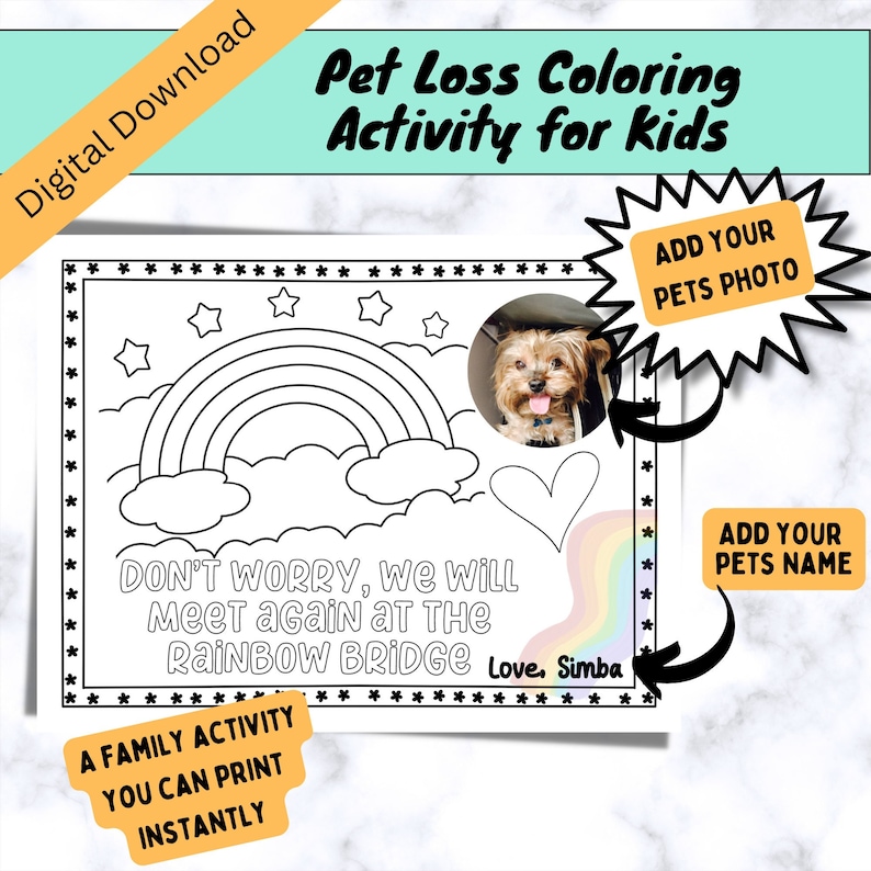 Pet Loss Gift Personalized Pet Activity for Kids Pet Bereavement Pet ...