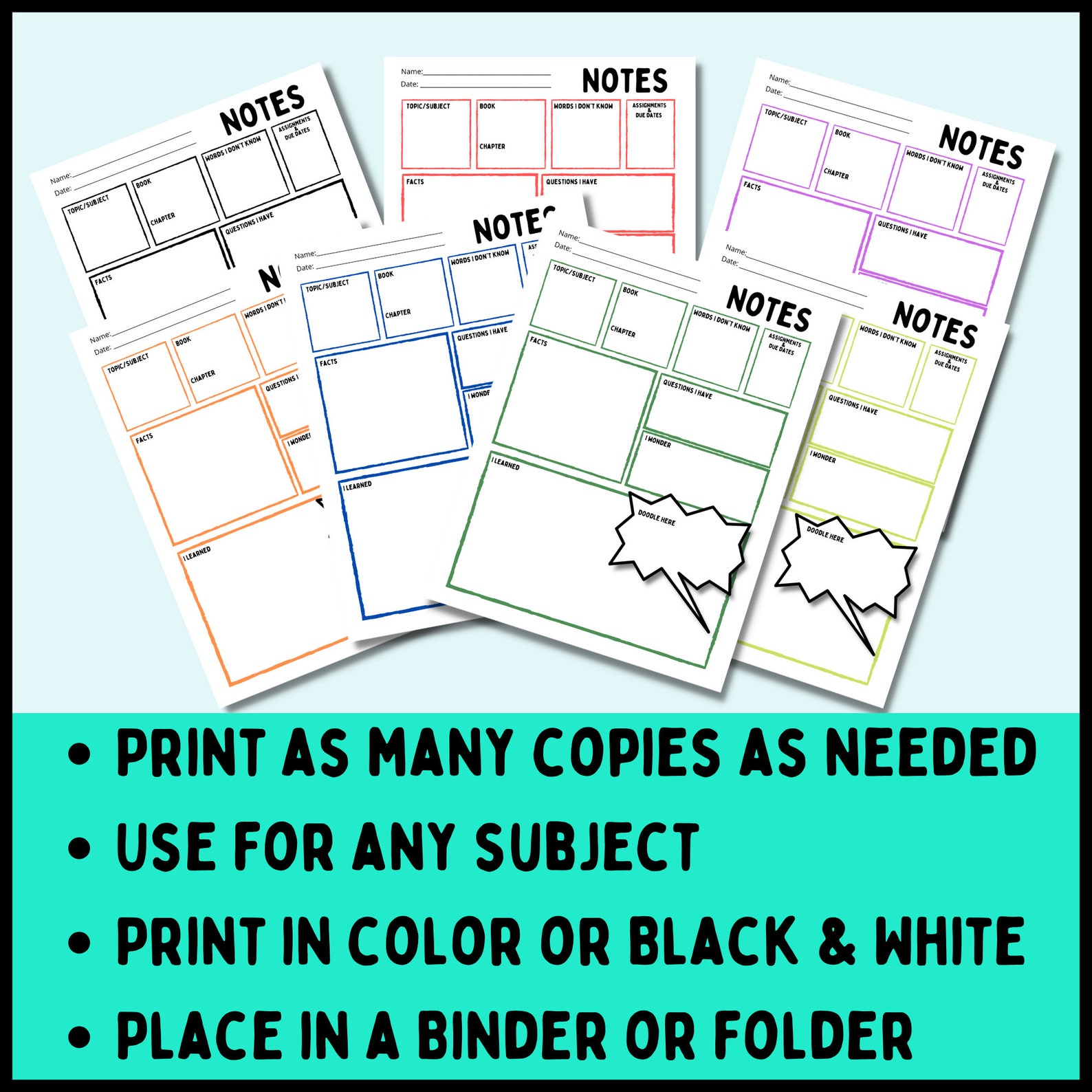 Printable Student Notes Note Writing Template Set Back to School ...