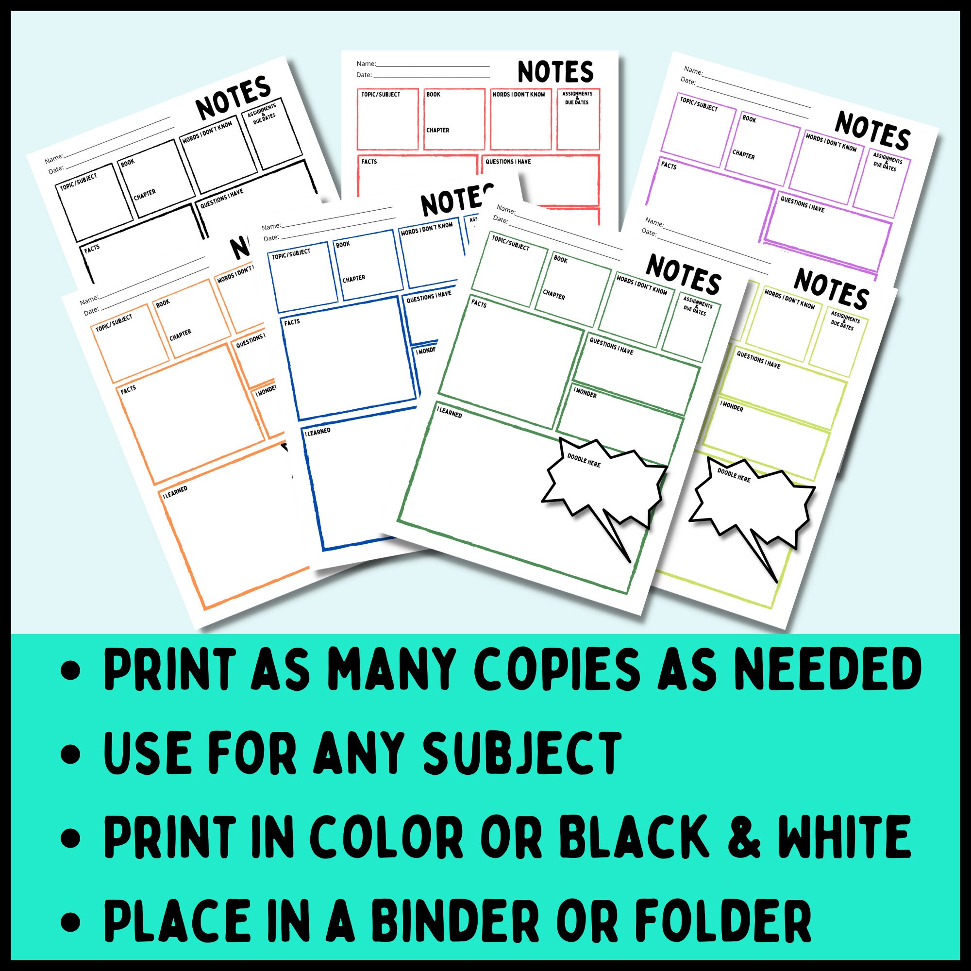 Printable Student Notes Note Writing Template Set Back to School ...