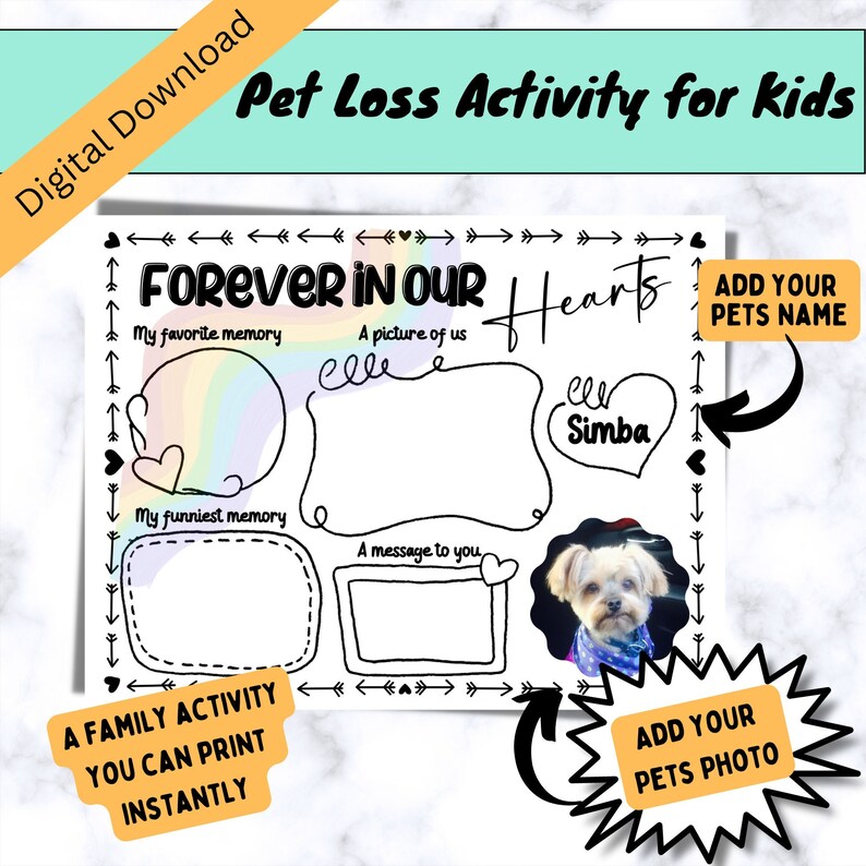 Pet Memorial Pet Loss Gifts Personalized Pet Activity for Kids Pet ...