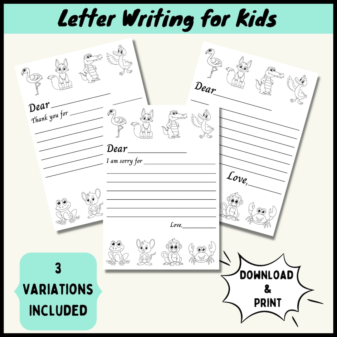 Letter Writing Set for Kids, Printable Stationary for Kids, Lined Paper ...