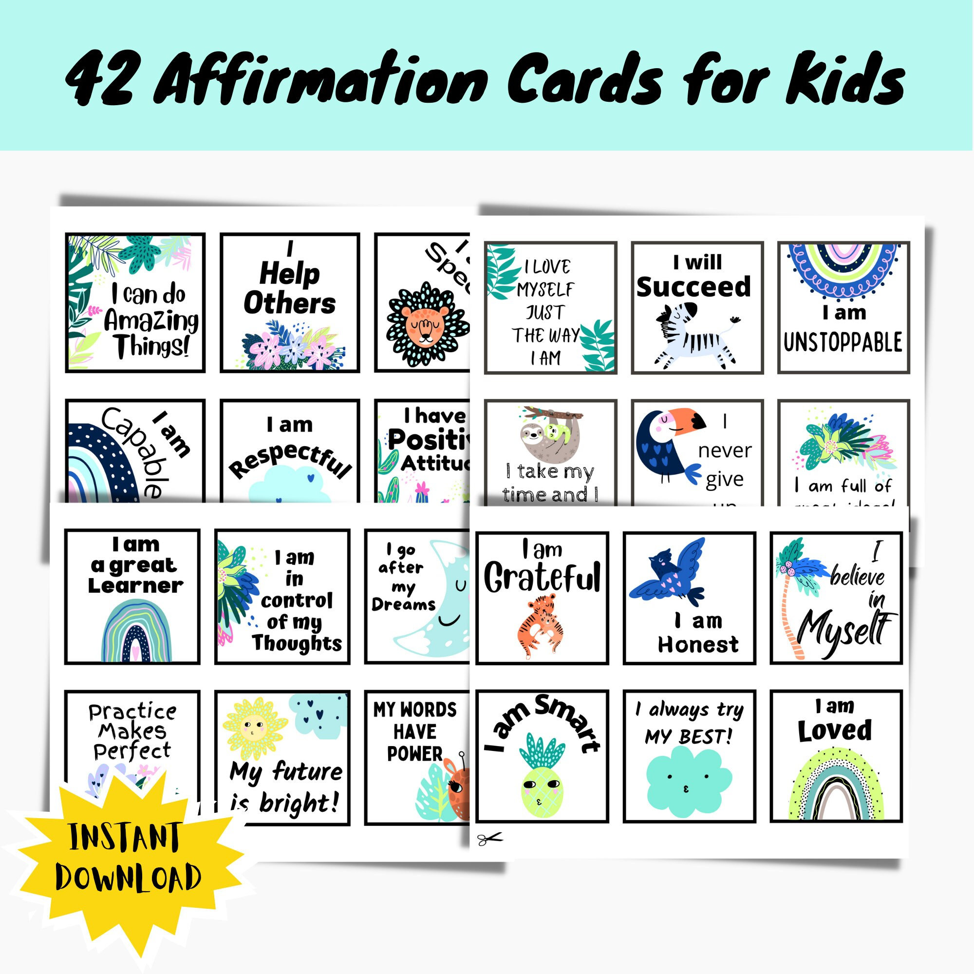 Affirmation Printable Cards for Kids Daily Affirmations Children Gifts ...