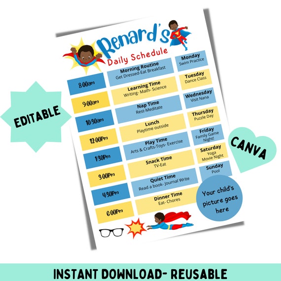 Editable Daily Schedule Printable Daily Planner Everyday - Etsy