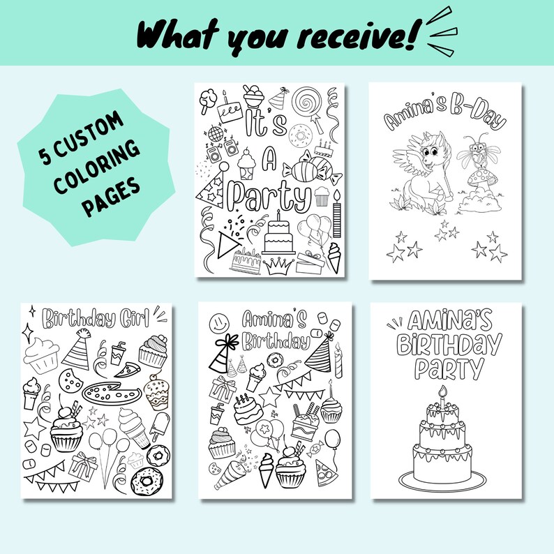 Personalized Birthday Coloring Sheets for Kids, Birthday Party Activity ...