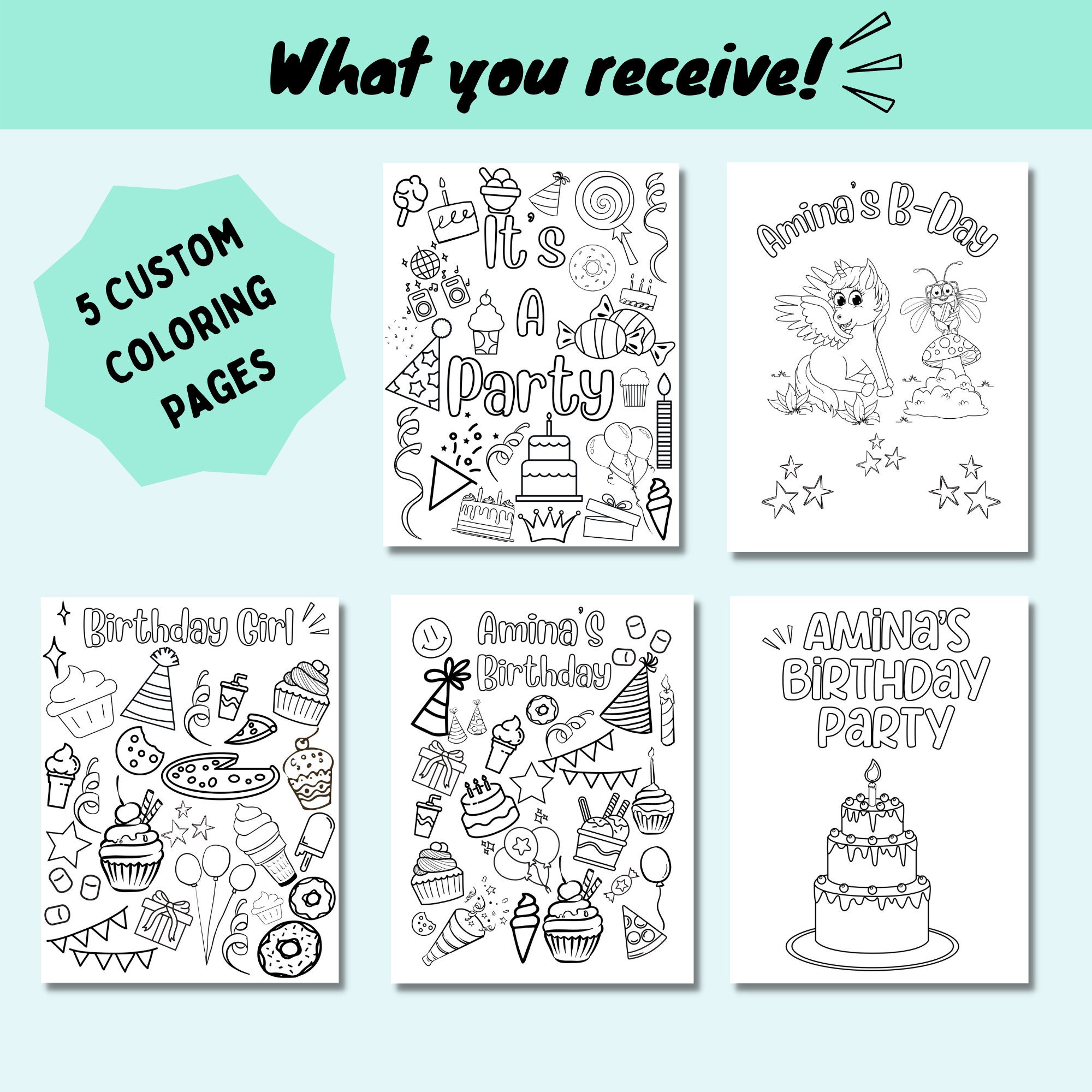 Personalized Birthday Coloring Sheets for Kids, Birthday Party Activity ...