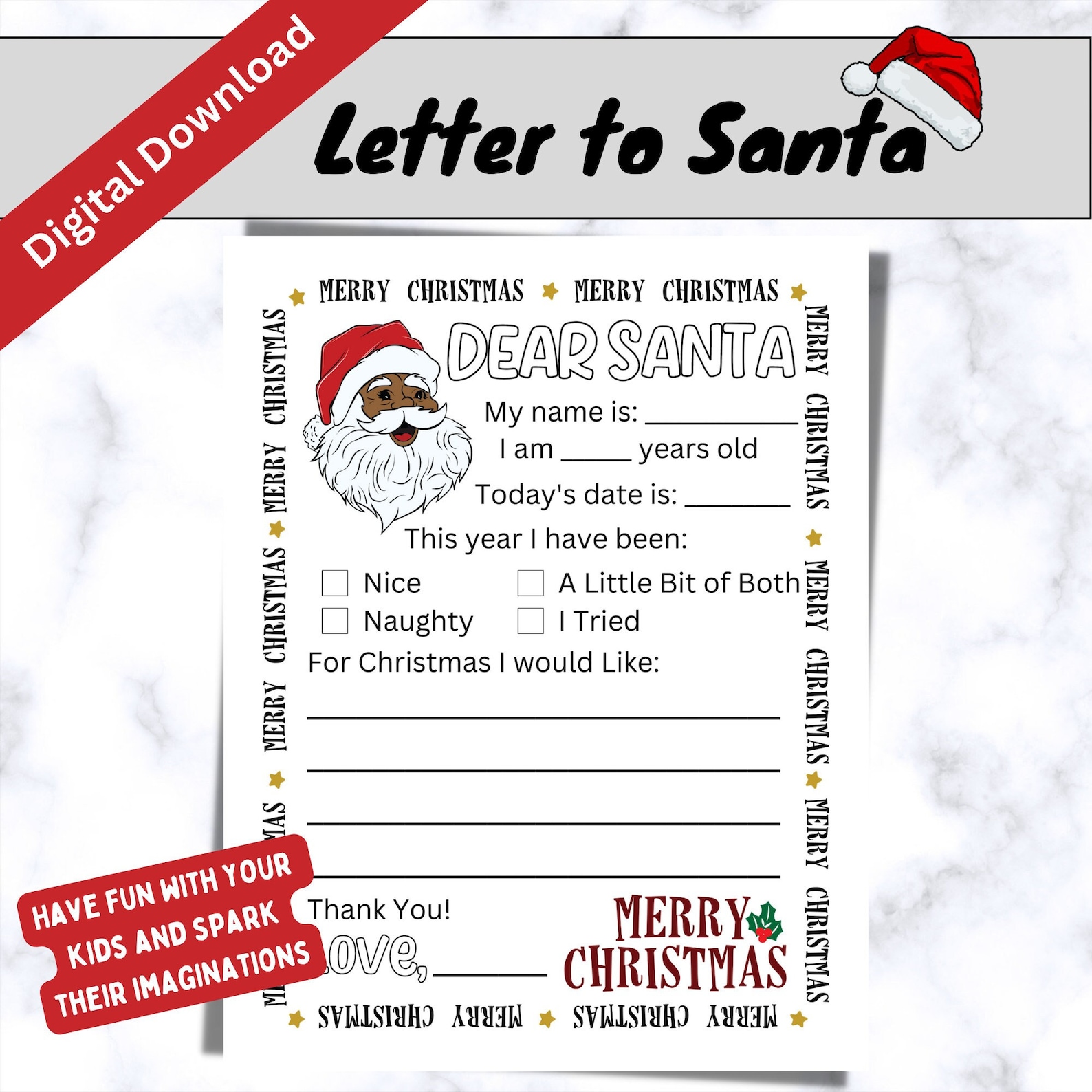 Letter to Santa Template, Printable Dear Santa Letter, Christmas Wish ...