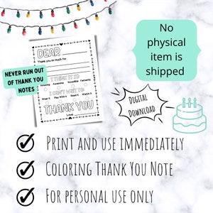 Thank You Notes for Kids, Holiday & Birthday Coloring Notes, Fill Inthe ...