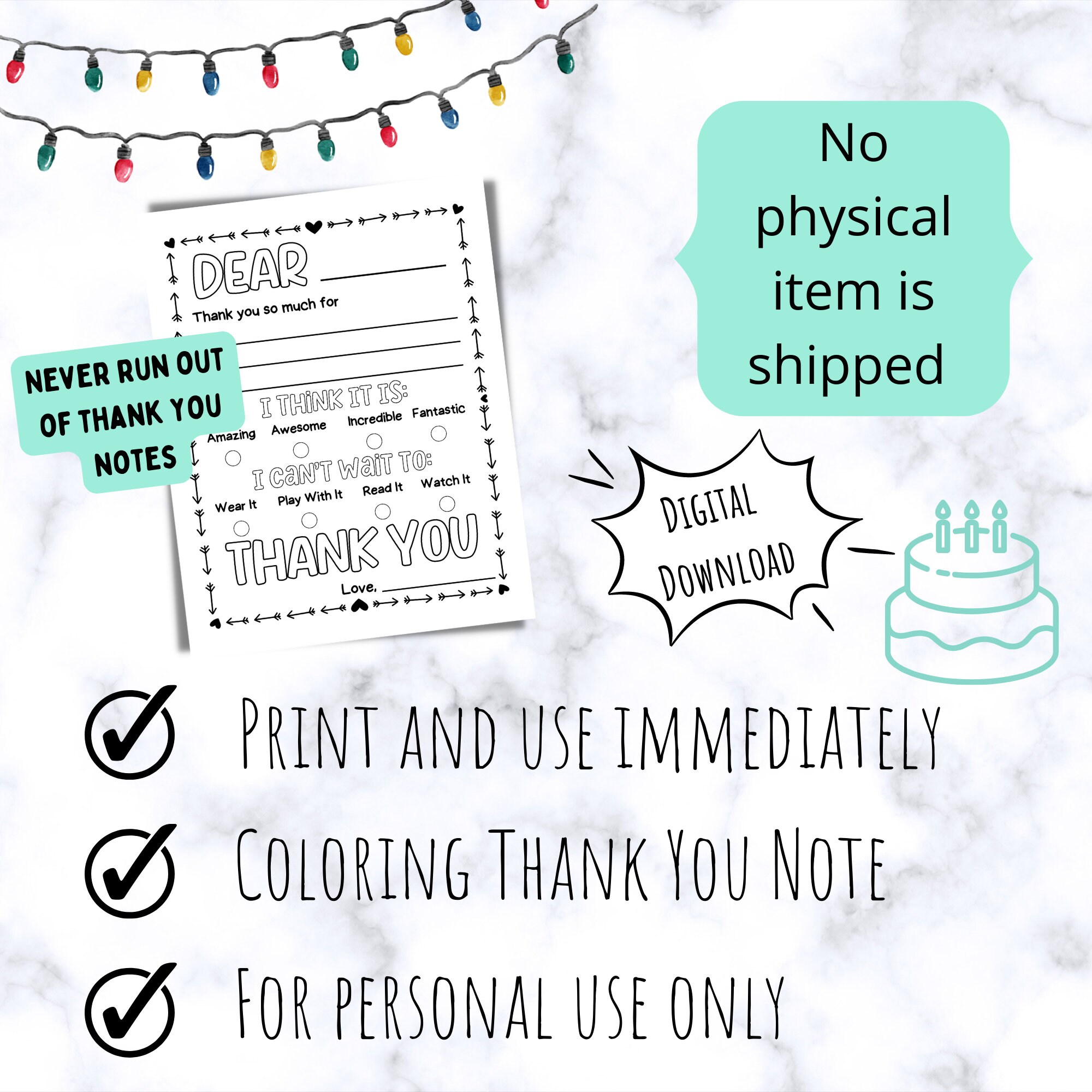 Thank You Notes for Kids, Holiday & Birthday Coloring Notes, Fill Inthe ...