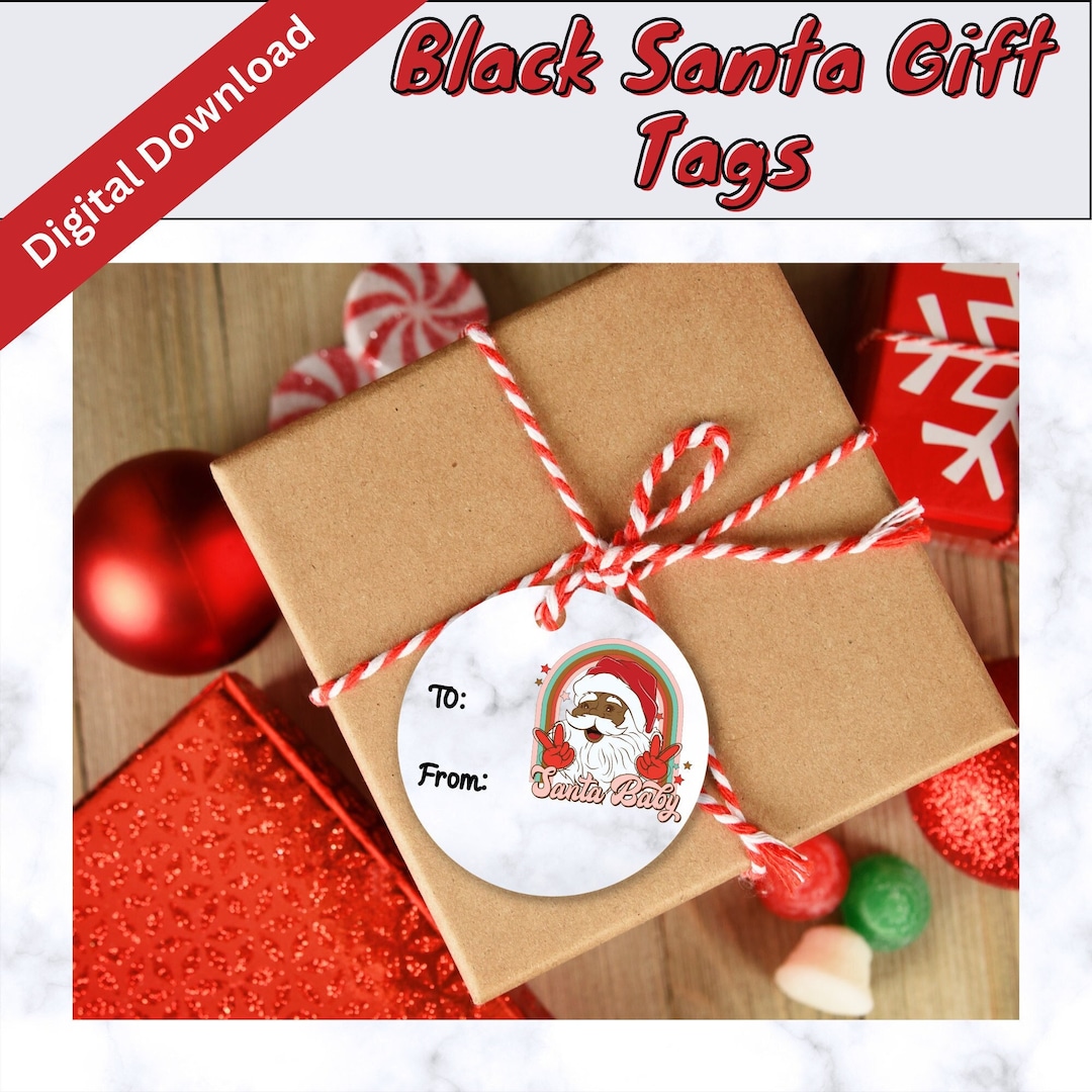 Black Santa, Gift Wrap Tags, Christmas Tags Printable, Holiday Gift ...