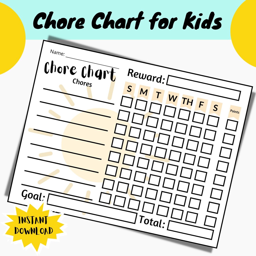 Chore Chart for Kids Chore Tracker Goal Setting for Children Chore ...