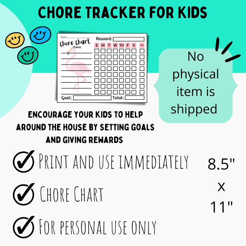 Chore Chart for Kids, Chore Tracker, Goal Setting for Children, Chore ...