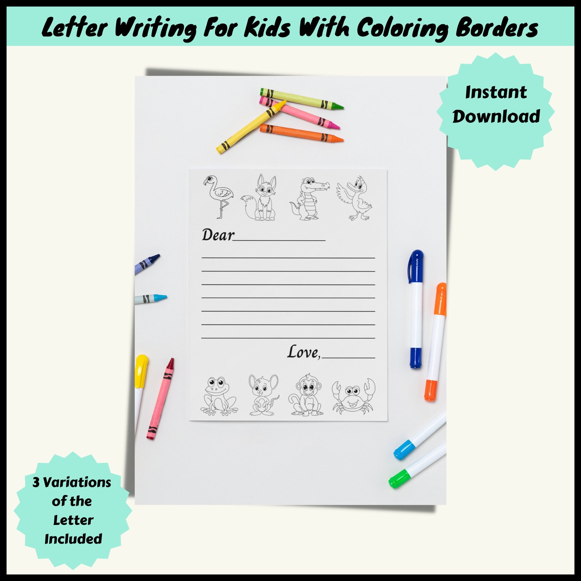 Letter Writing Set for Kids Printable Stationary for Kids - Etsy