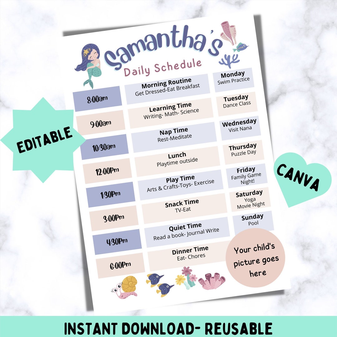 Editable Daily Schedule, Printable Daily Planner, Everyday Routine ...