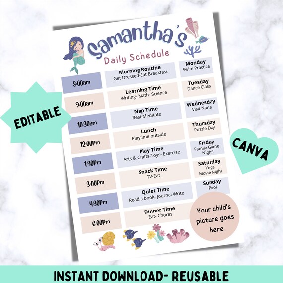 Editable Daily Schedule Printable Daily Planner Everyday - Etsy