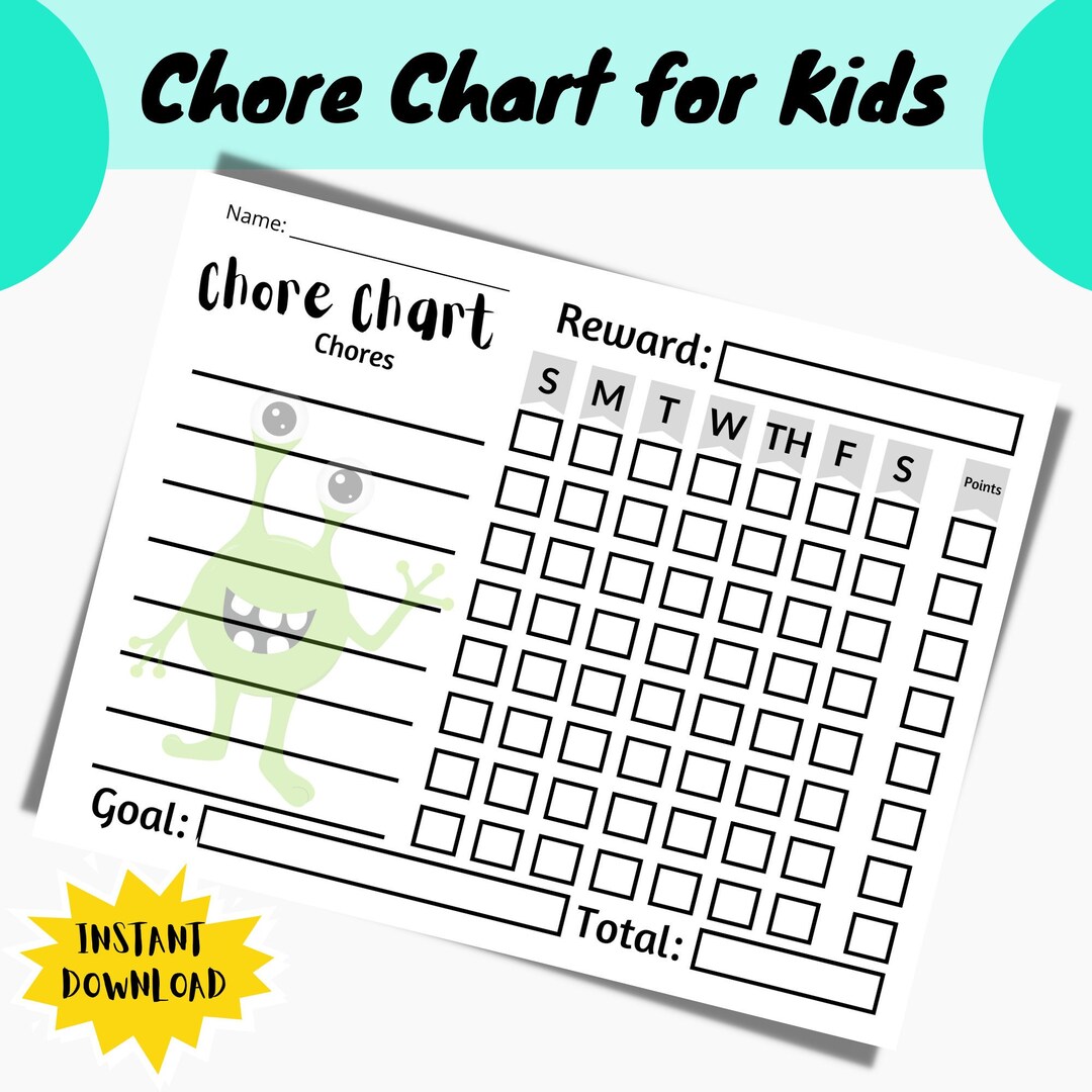 Chore Chart for Kids Chore Tracker Goal Setting for Children Chore Chart Printable Task List ...