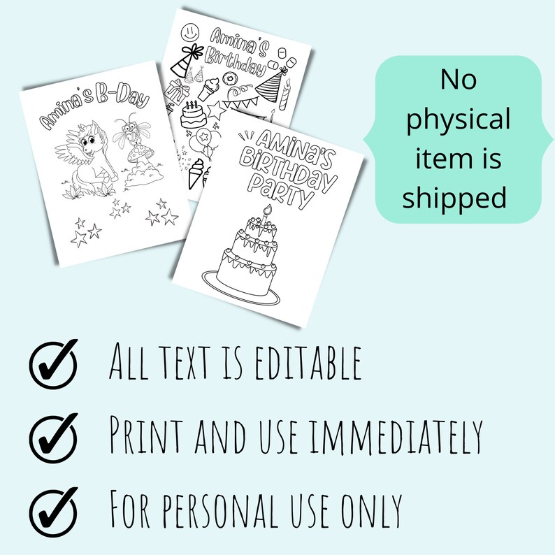 Personalized Birthday Coloring Sheets for Kids, Birthday Party Activity ...
