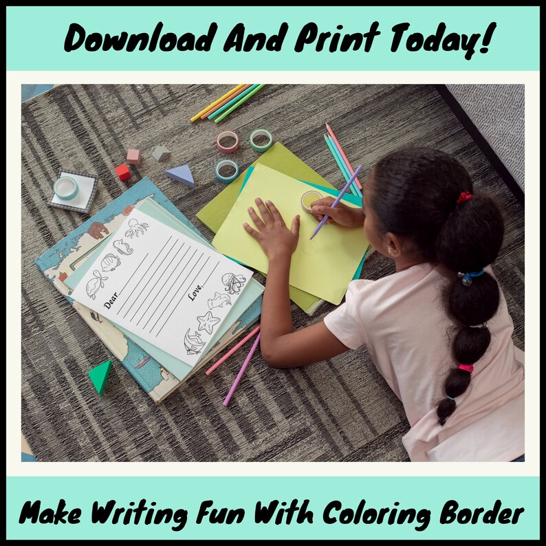 Letter Writing Set for Kids, Printable Stationary for Kids, Lined Paper ...