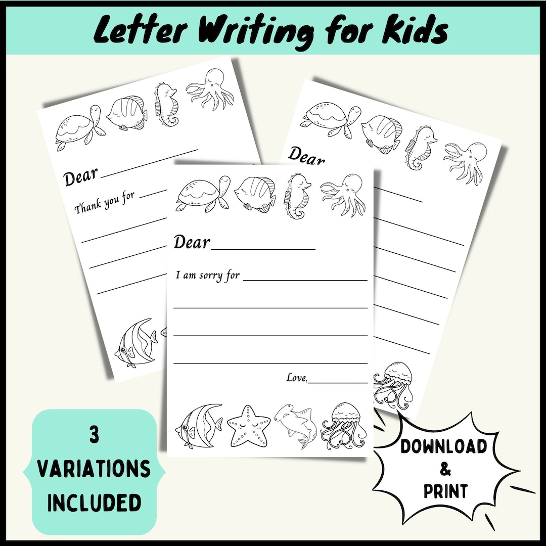 Letter Writing Set for Kids, Printable Stationary for Kids, Lined Paper ...