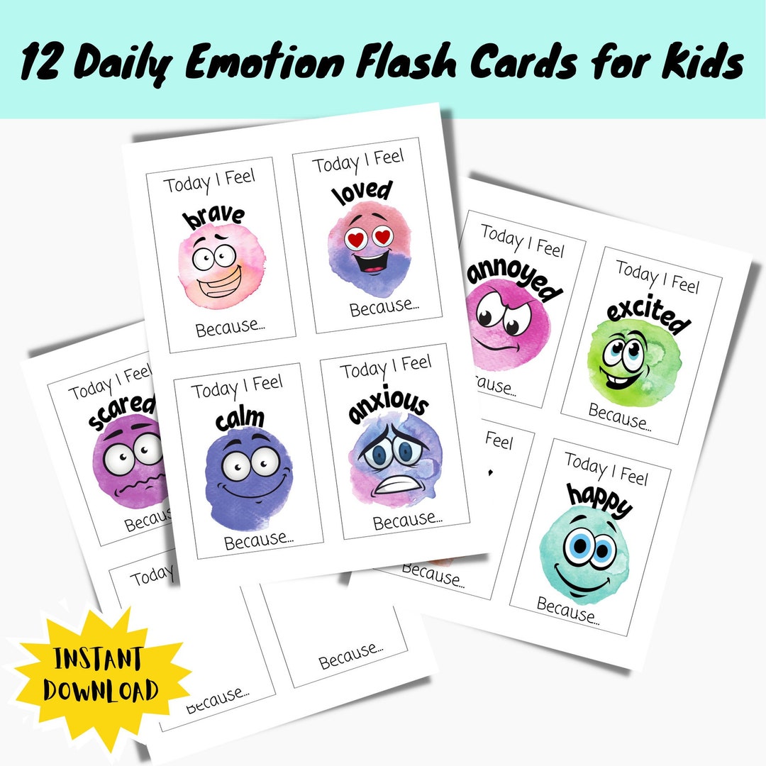Emotion Flash Cards for Kids School Counselor Tools Printable Feelings ...