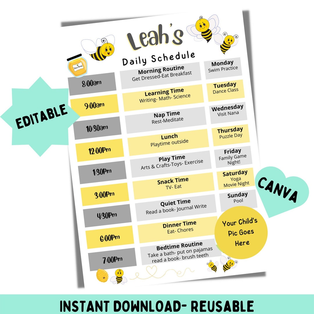 Editable Schedule Printable Daily Planner Everyday Routine Schedule ...