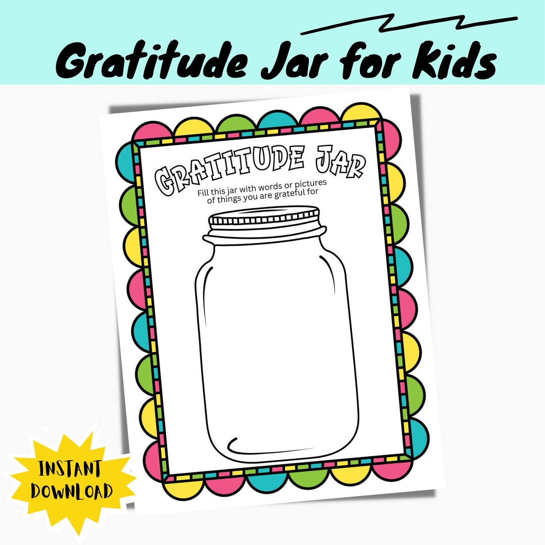 Gratitude Journal Page for Kids, Printable Gratitude Jar, DIGITAL ...