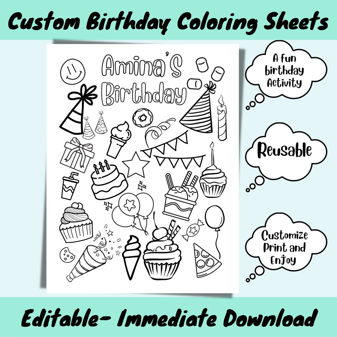 Personalized Birthday Coloring Sheets for Kids, Birthday Party Activity ...