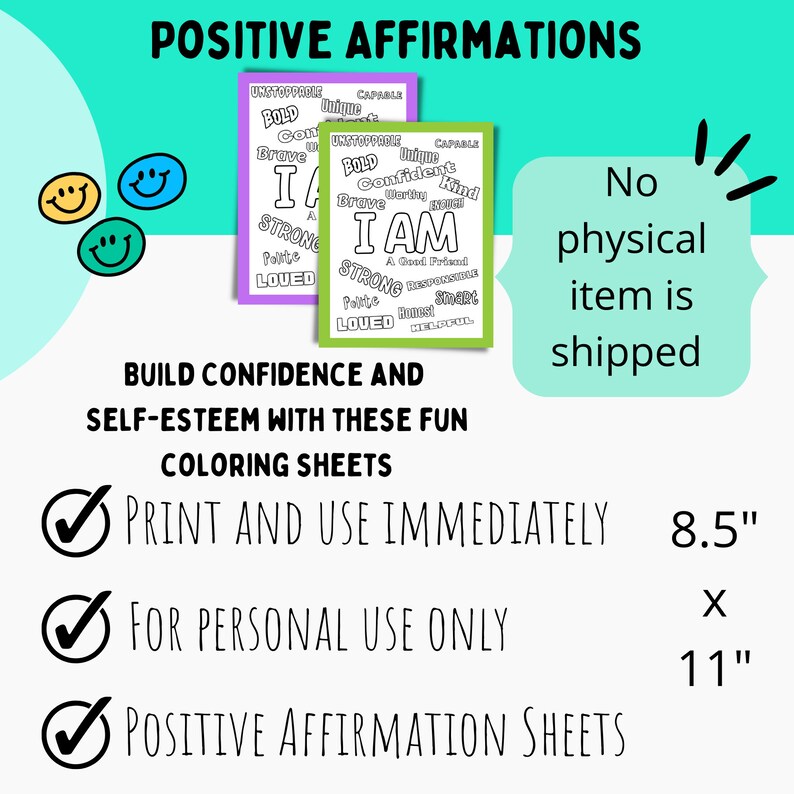 Positive Affirmations Activities for Kids Printable Motivational ...