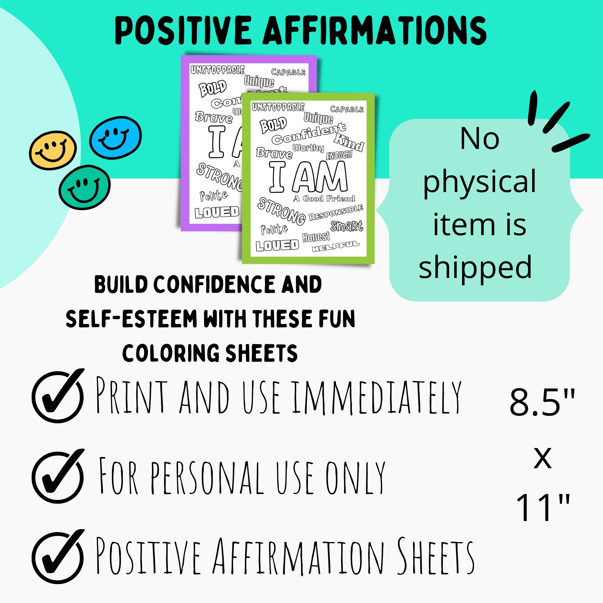 Positive Affirmations Activities for Kids Printable Motivational ...