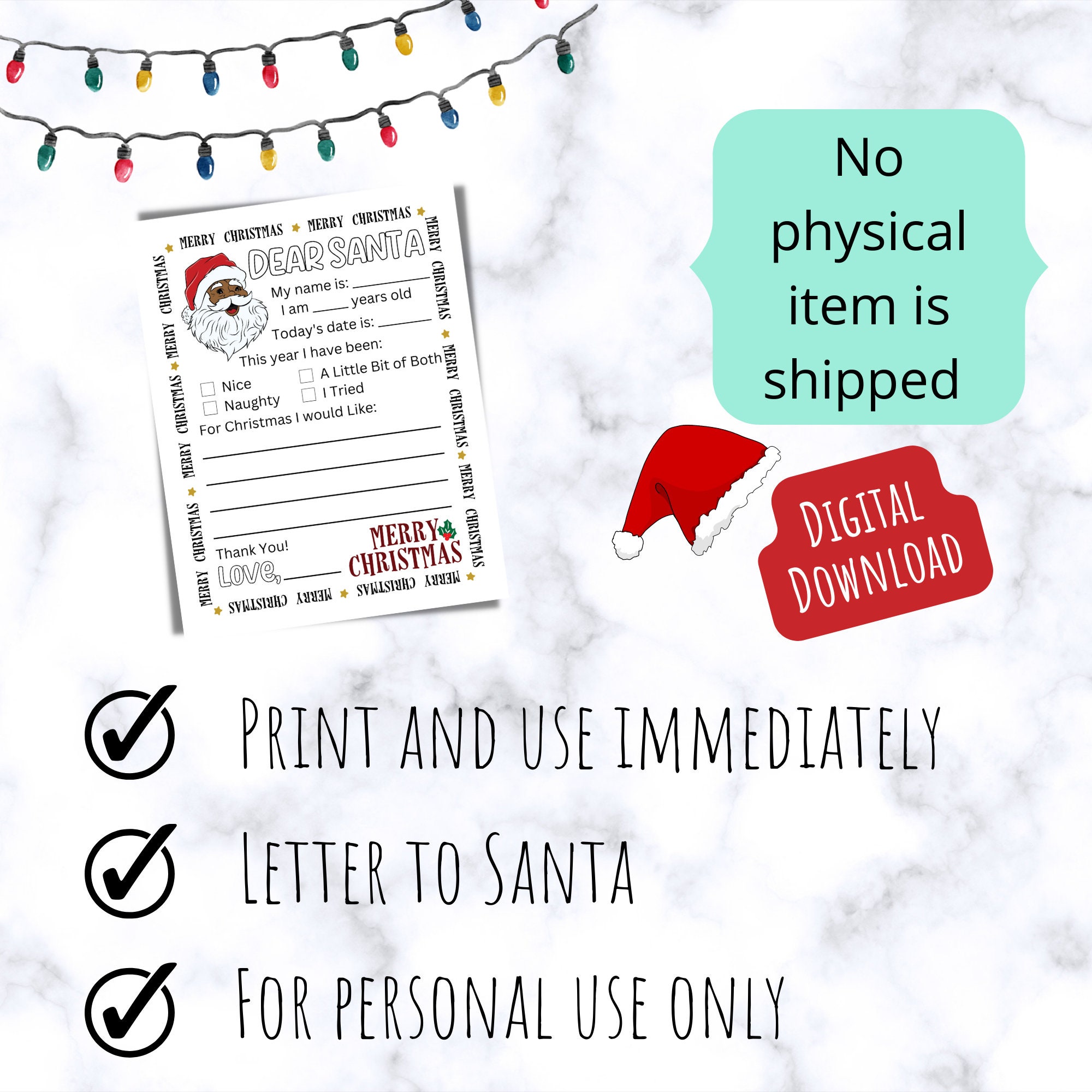 Letter to Santa Template, Printable Dear Santa Letter, Christmas Wish ...