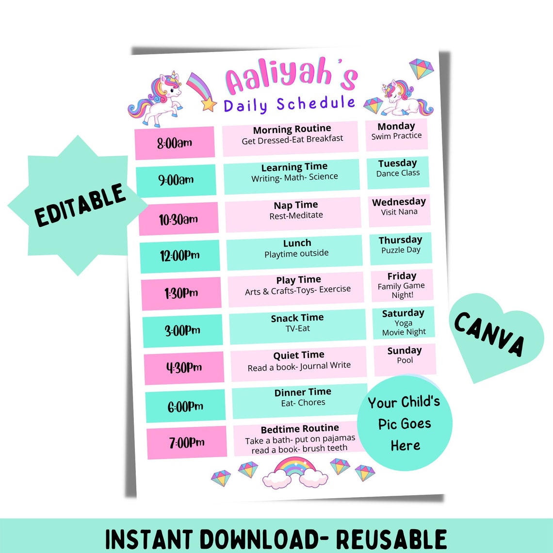 Editable Schedule Printable Daily Planner Everyday Routine Schedule ...