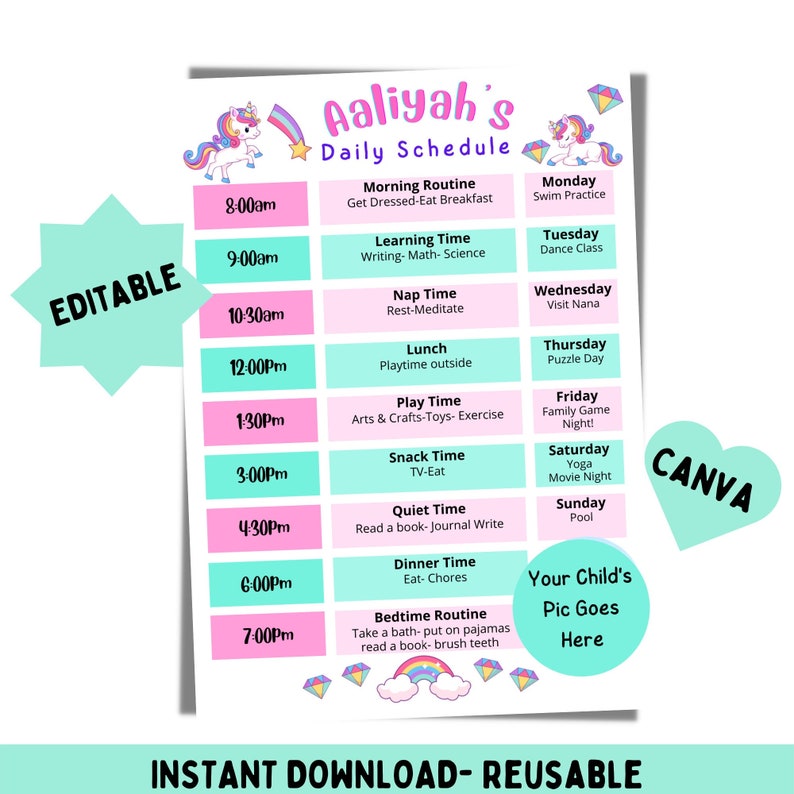 Editable Schedule Printable Daily Planner Everyday Routine Schedule ...