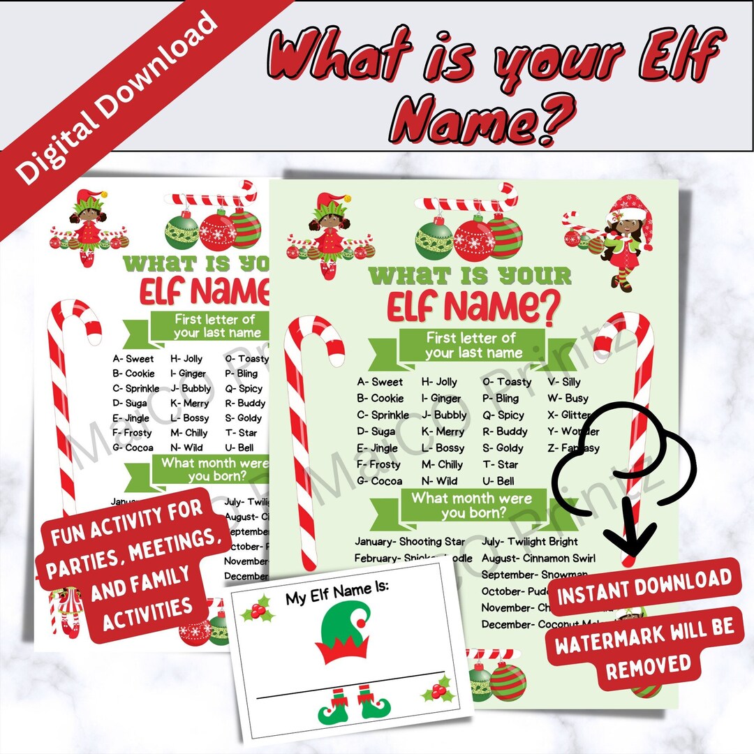 What's Your Elf Name Game, Christmas Party Game, Holiday Activity ...