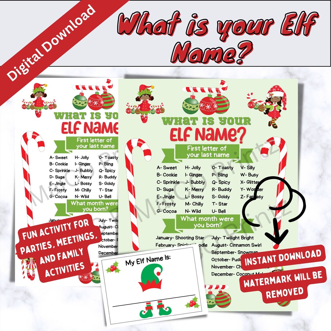 What's Your Elf Name Game, Christmas Party Game, Holiday Activity ...