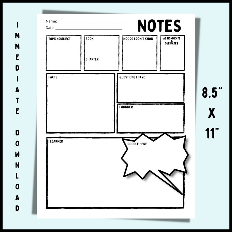 Printable Student Notes Note Writing Template Set Back to School ...