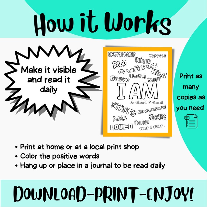 Positive Affirmations Activities for Kids Printable Motivational ...