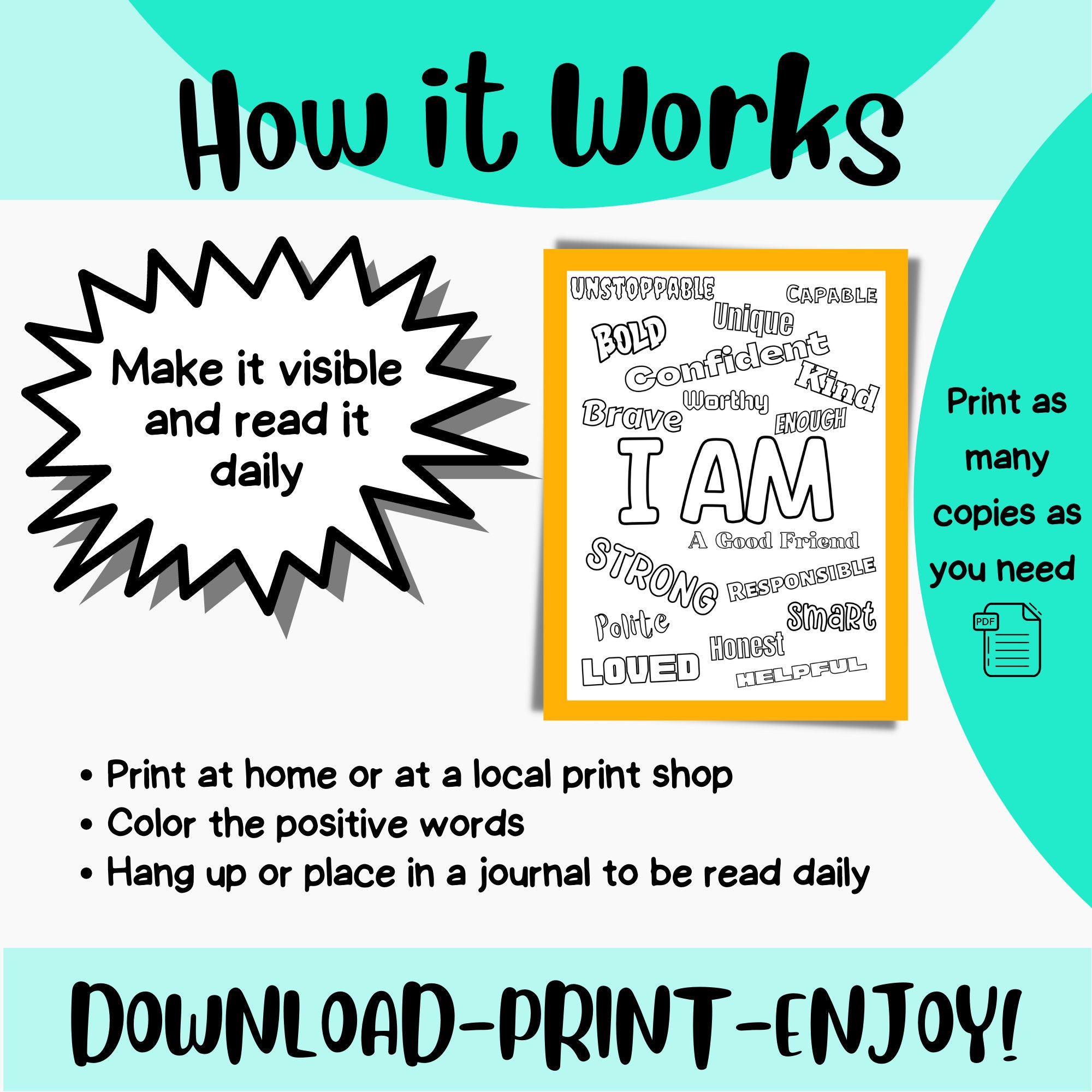 Positive Affirmations Activities for Kids Printable Motivational ...