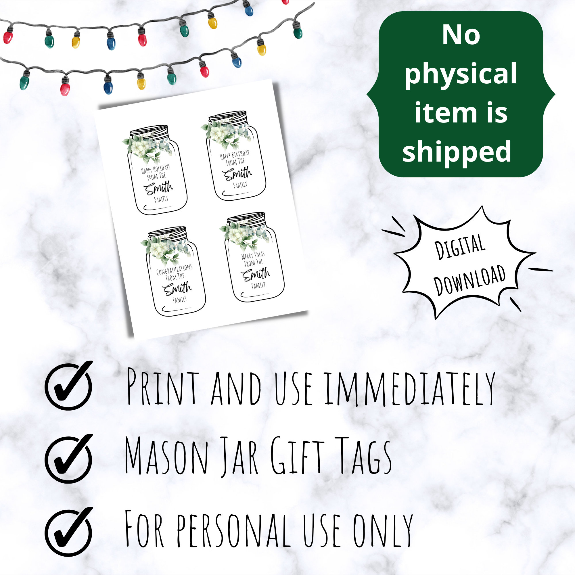 Mason Jar Gift Tags, Customizable Gift Tags, DIY Gift Tags, Wedding ...