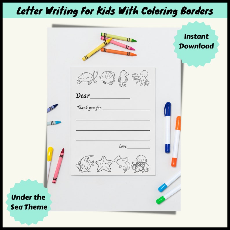 Letter Writing Set for Kids, Printable Stationary for Kids, Lined Paper ...