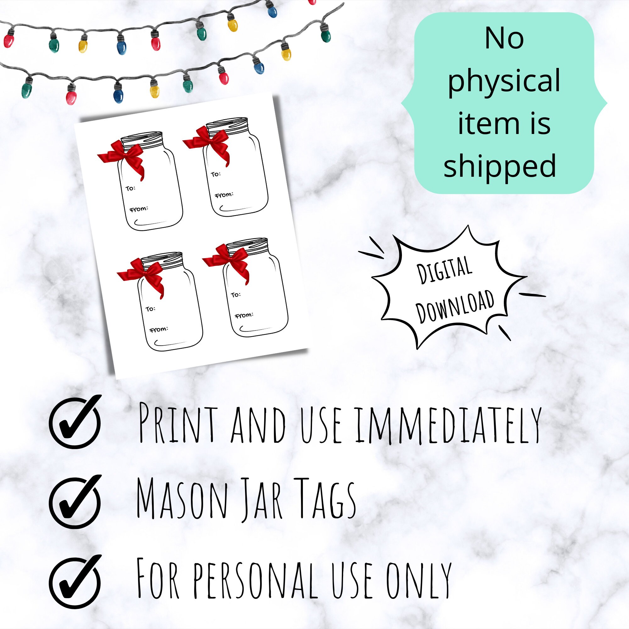 Mason Jar Gift Tags, Simplistic Gift Tags, Printable Jar Gift Tags ...