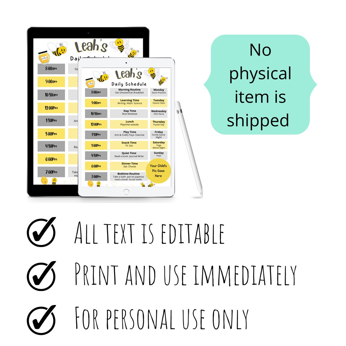 Editable Schedule Printable Daily Planner Everyday Routine Schedule ...