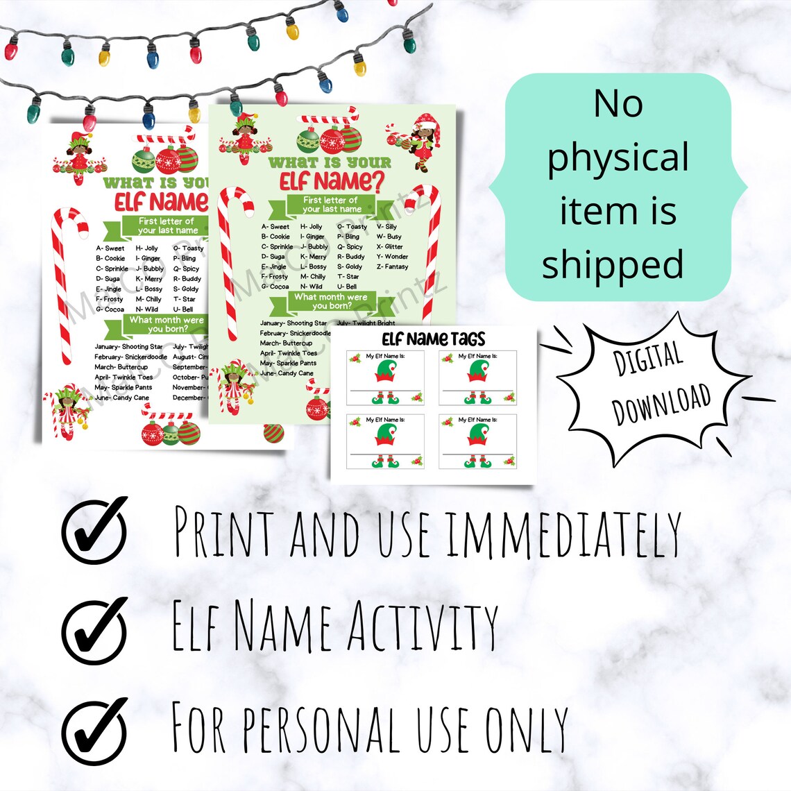 What's Your Elf Name Game, Christmas Party Game, Holiday Activity ...