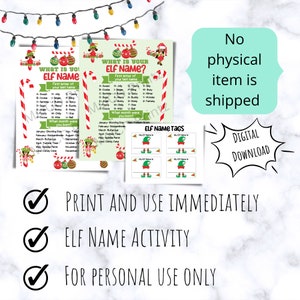 What's Your Elf Name Game, Christmas Party Game, Holiday Activity ...