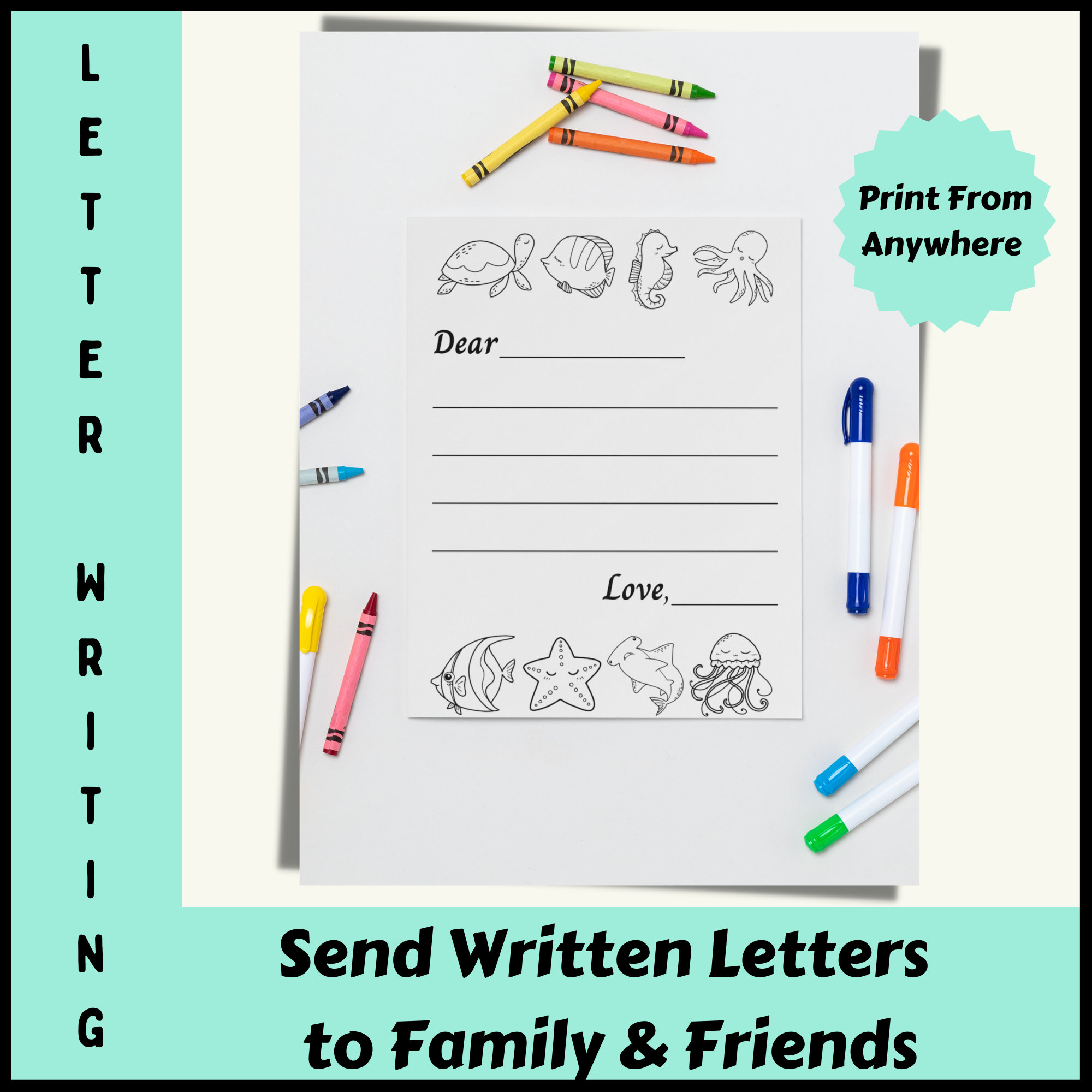 Letter Writing Set for Kids, Printable Stationary for Kids, Lined Paper ...