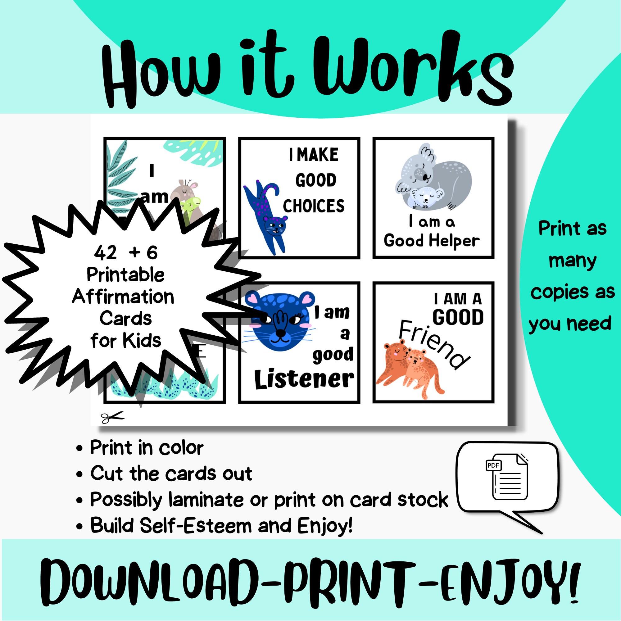 Affirmation Printable Cards for Kids Daily Affirmations Children Gifts ...