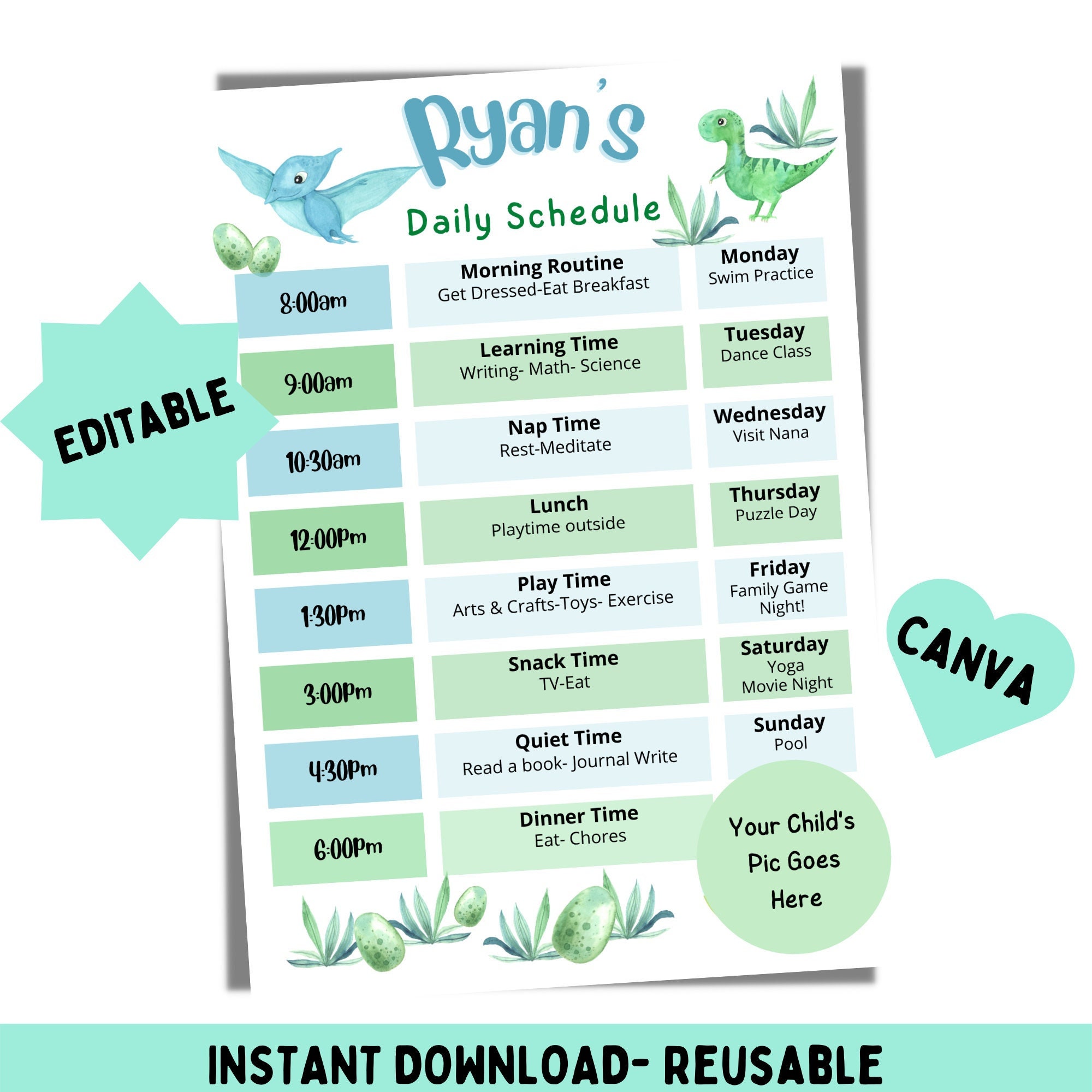 Editable Schedule, Printable Daily Planner- Everyday Routine Schedule ...