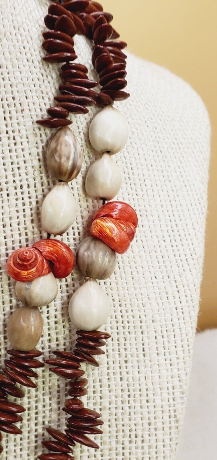 Vtg Handmade Tribal Hawaiian Island Kukui Nut Koa Seed 38 With Shells ...