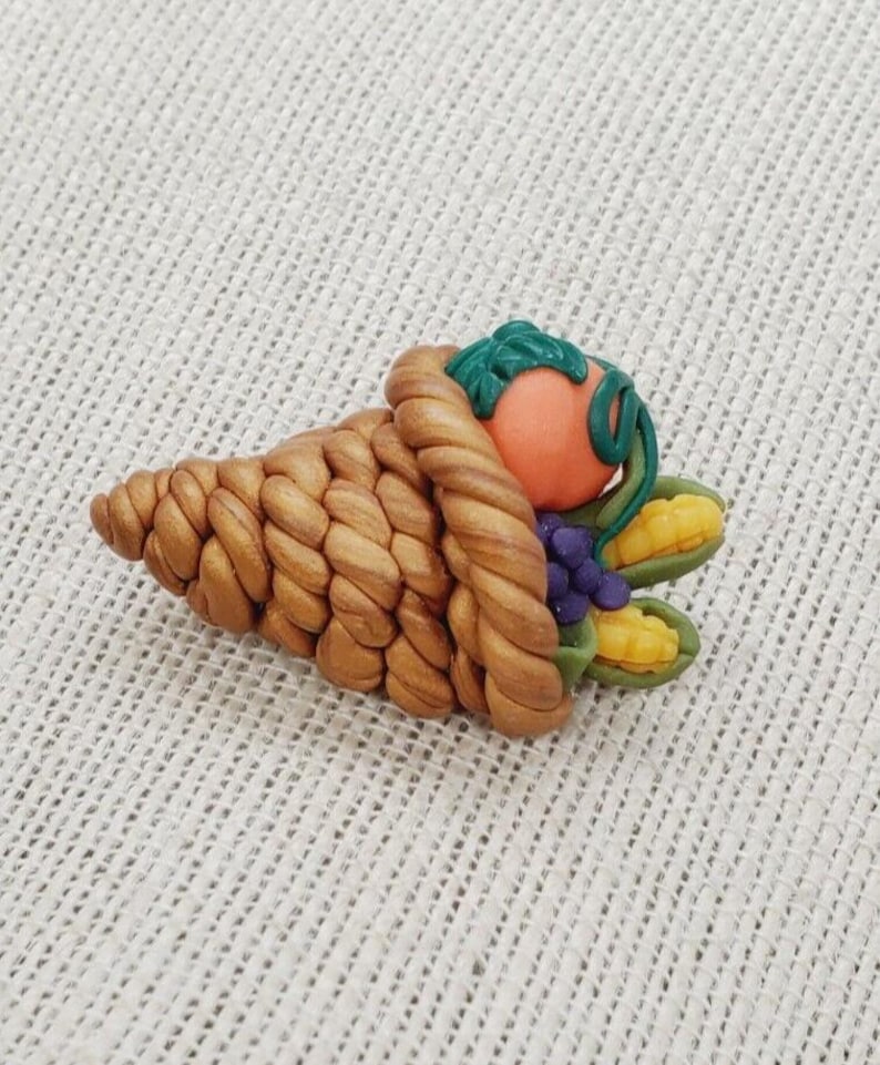 Signed Kris Cornucopia Polymer Clay Fall/autumn Brooch Pin 1.75" - Etsy